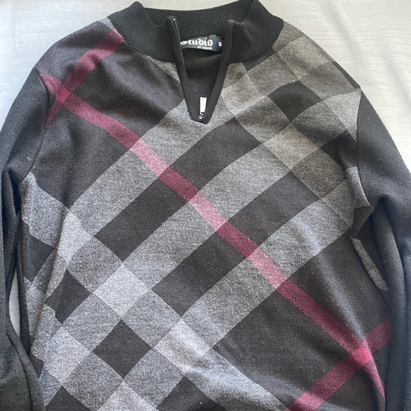 Studio by Omega | Sweaters | Mens Black Gray And Red Striped Sweater ...